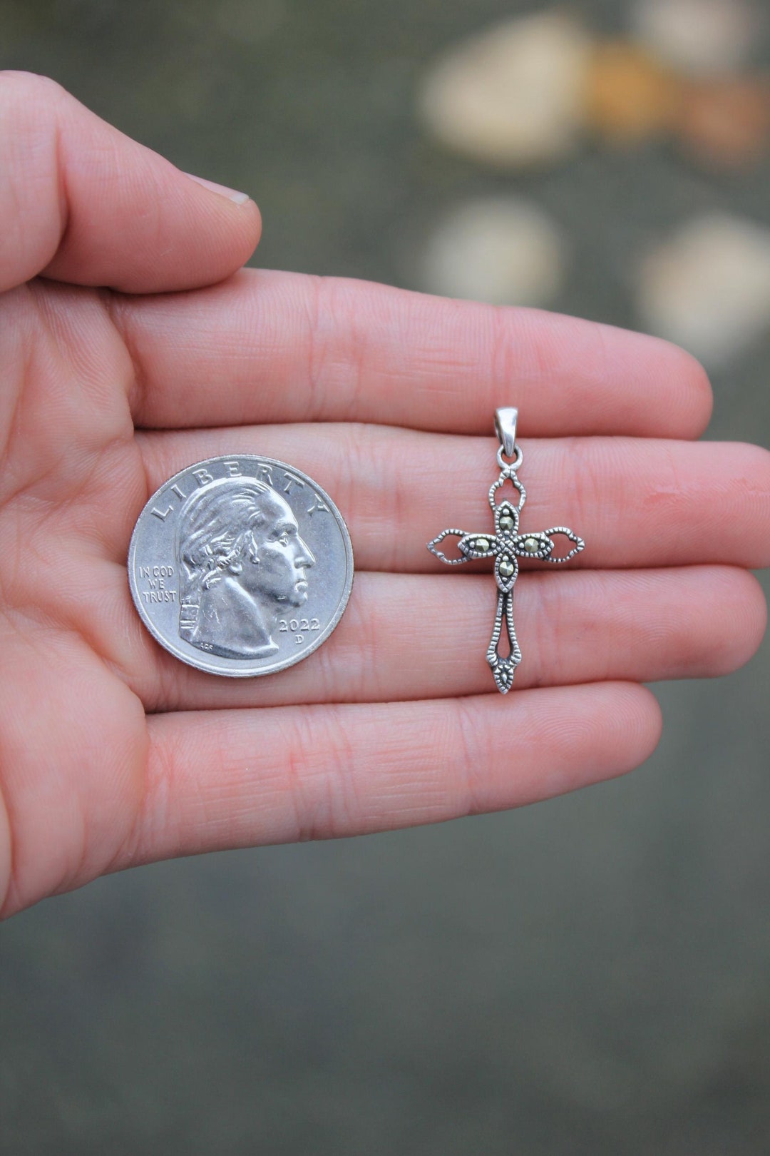 Pre-owned Sterling Silver Marcasite Cross Pendant 1.2g - Etsy