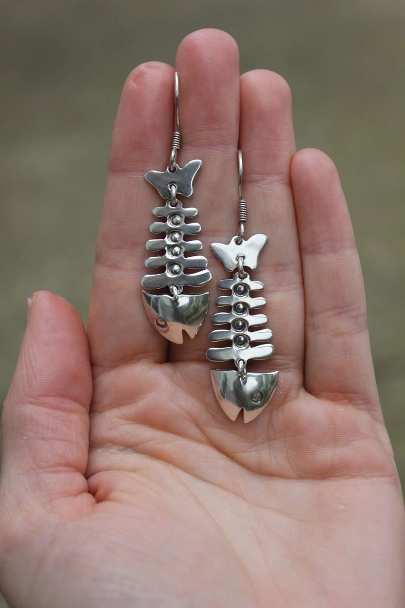 Pre-owned Sterling Silver TAXCO Fish Skeleton Dangle Earrings 10.9g - Etsy