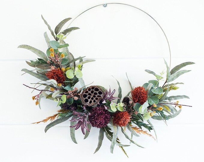 Modern Fall Harvest Thistle & Pod Eucalyptus Wreathhoop - Etsy