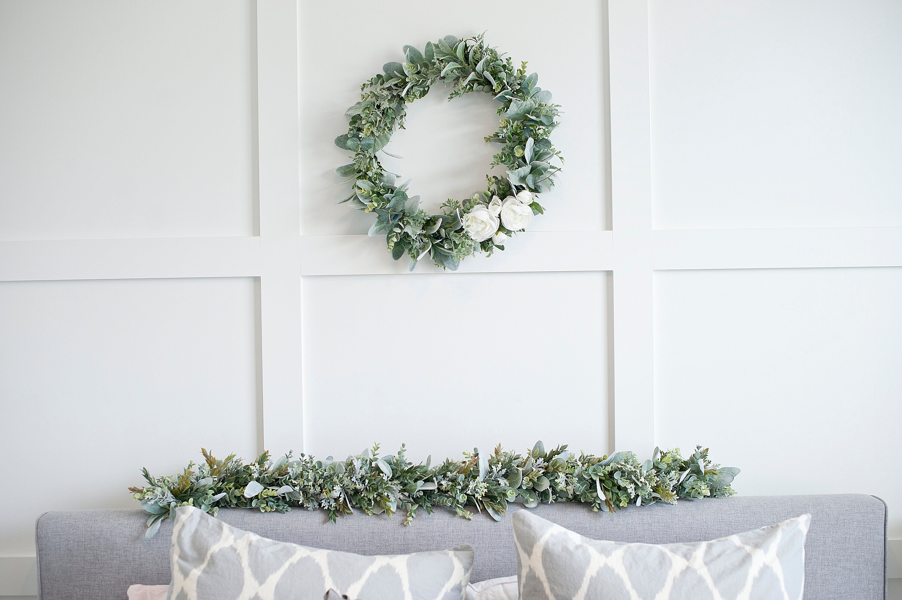 Modern soft greens swag wreatheveryday greenery wreathhoop | Etsy