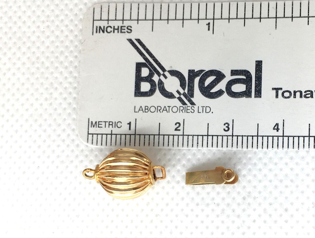 Vintage 14k Yellow Solid Gold Round Ball Fluted Clasp 10mm Dia. 3/8 ...