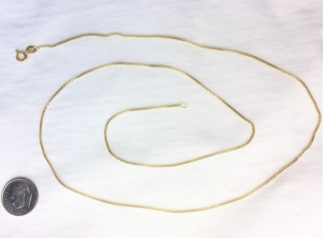 Estate 14K HEAVY Yellow Gold Box Link Chain Necklace 24" Long 4.4g ...