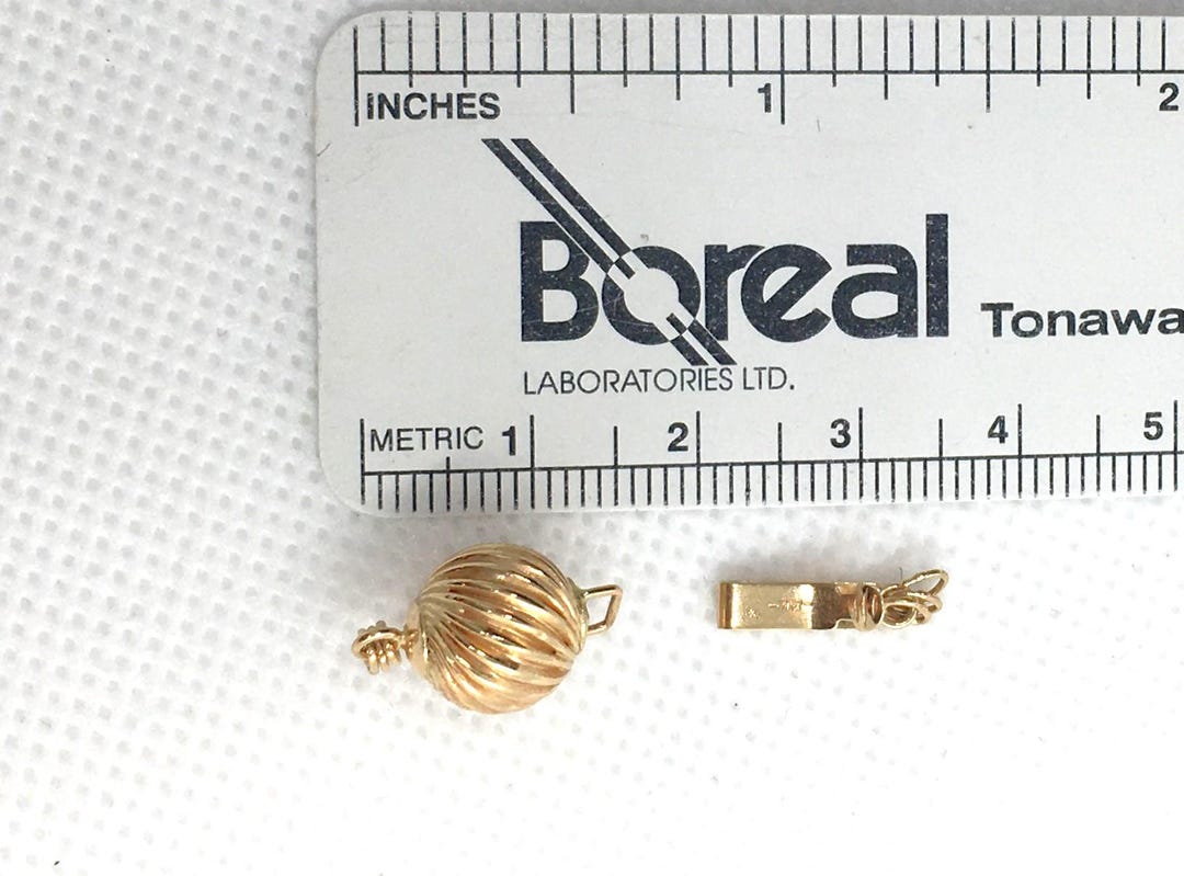 Vintage 14k Yellow Solid Gold Round Ball Fluted Clasp 10mm Dia. (3/8 ...