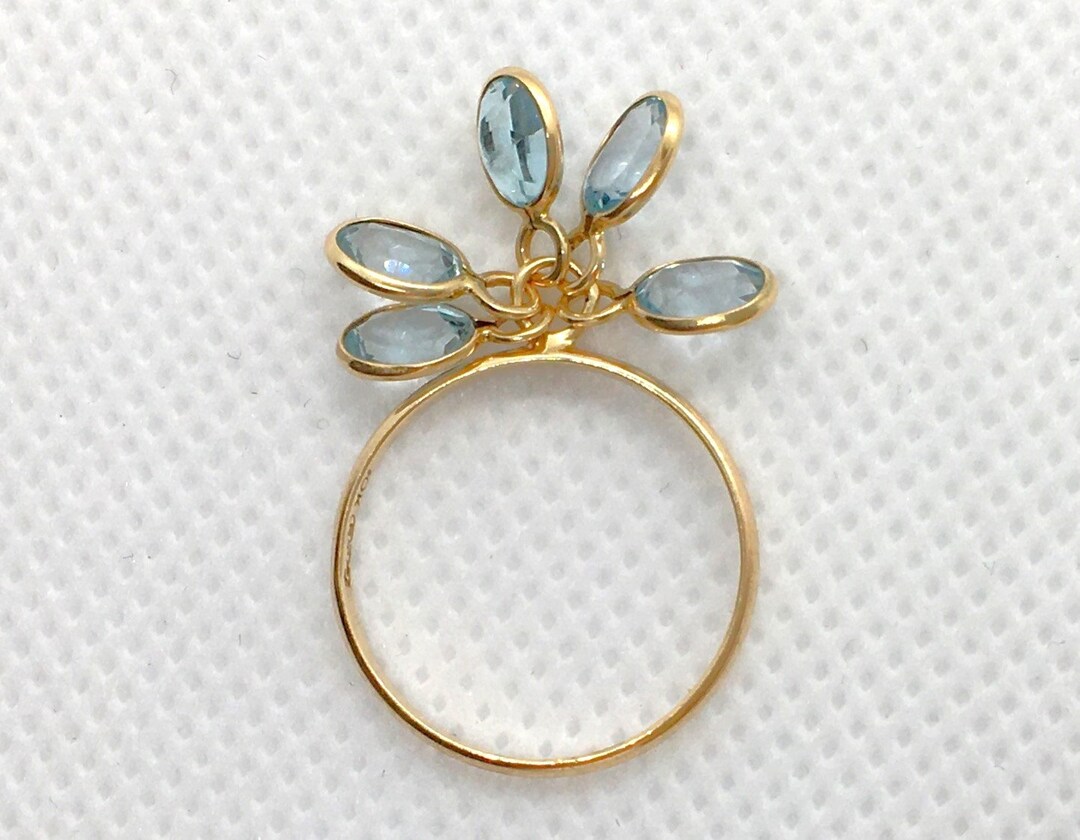 Estate 10k Yellow Gold Dangle Ring Genuine Blue Topaz Sz 7-1/4 ...