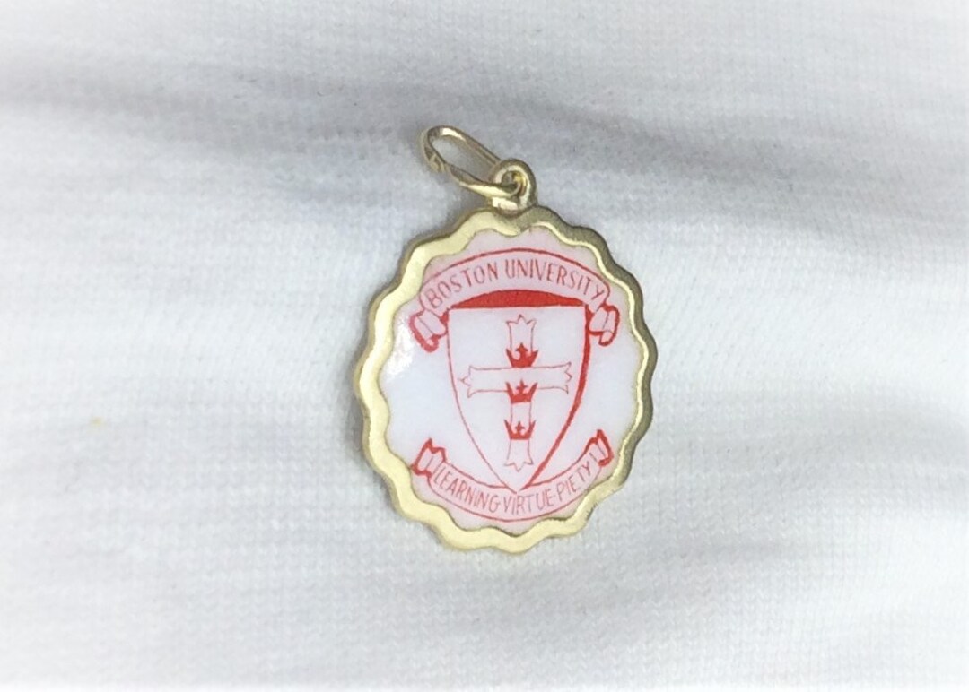 Vintage 14k Yellow Gold Boston University Charm Pendant Enamel Seal for ...
