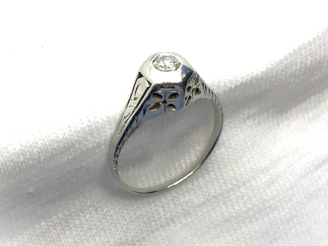 Vintage 18k White Gold Estate Genuine Diamond Engagement Wedding Ring ...