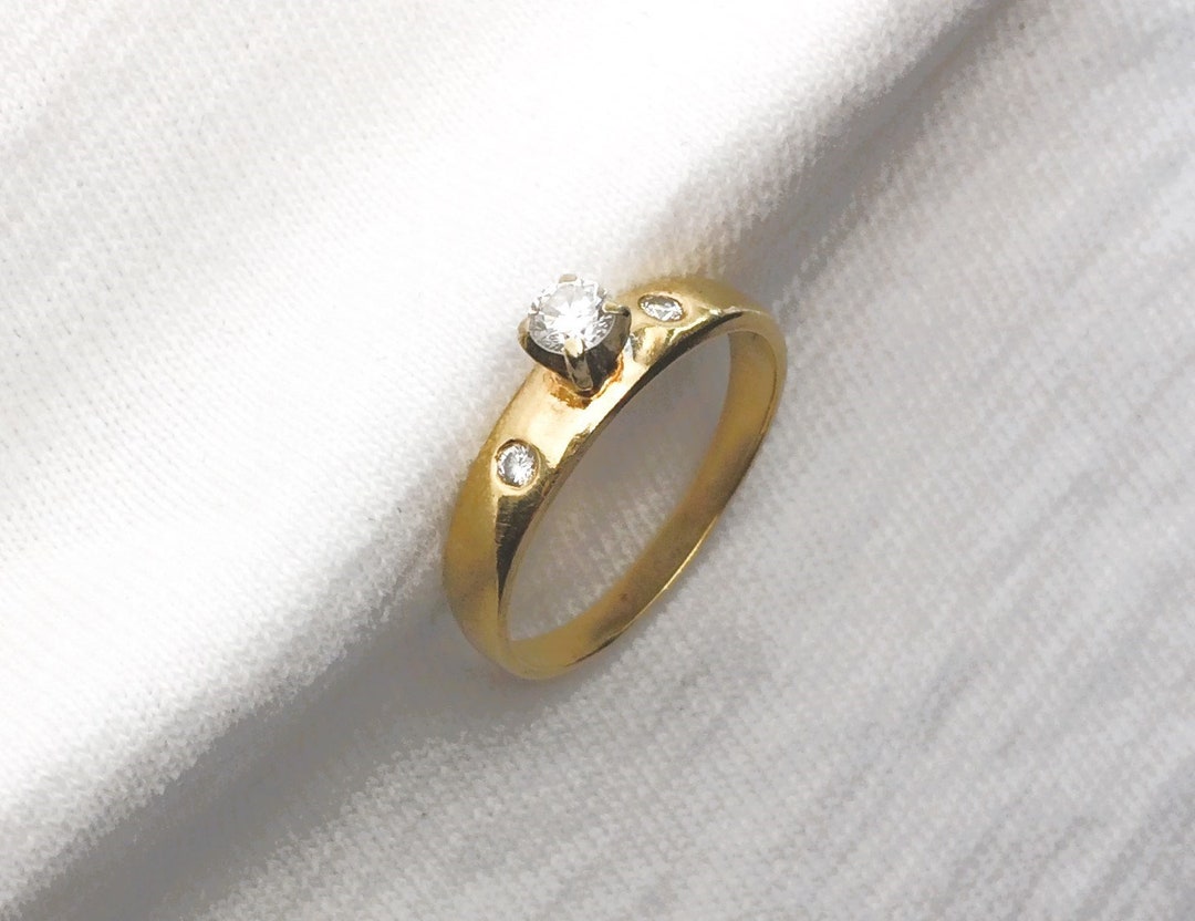 Estate 14K Yellow Gold Genuine Diamond Ring .2 Ct Carat Heavy 2.7g Round Cut Sz 8 Band ...