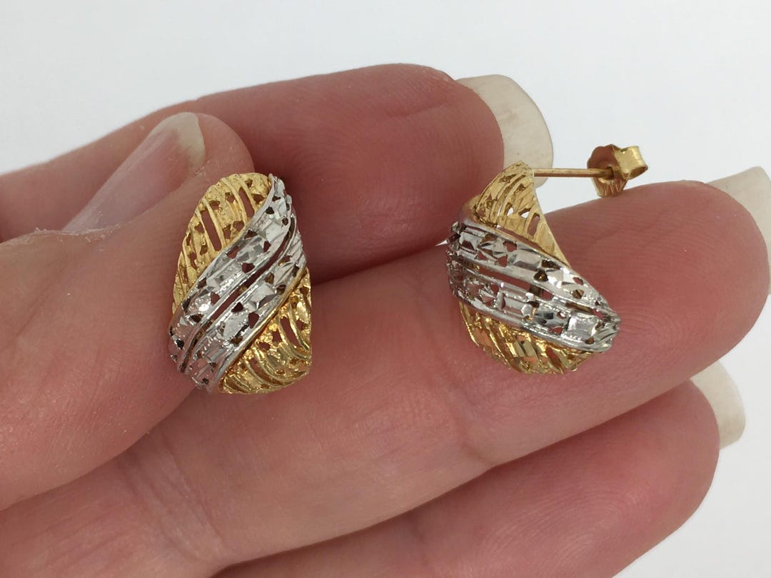 Estate 10k Yellow & White Gold Pierced Stud Earrings 3.0g Marked 417 ...