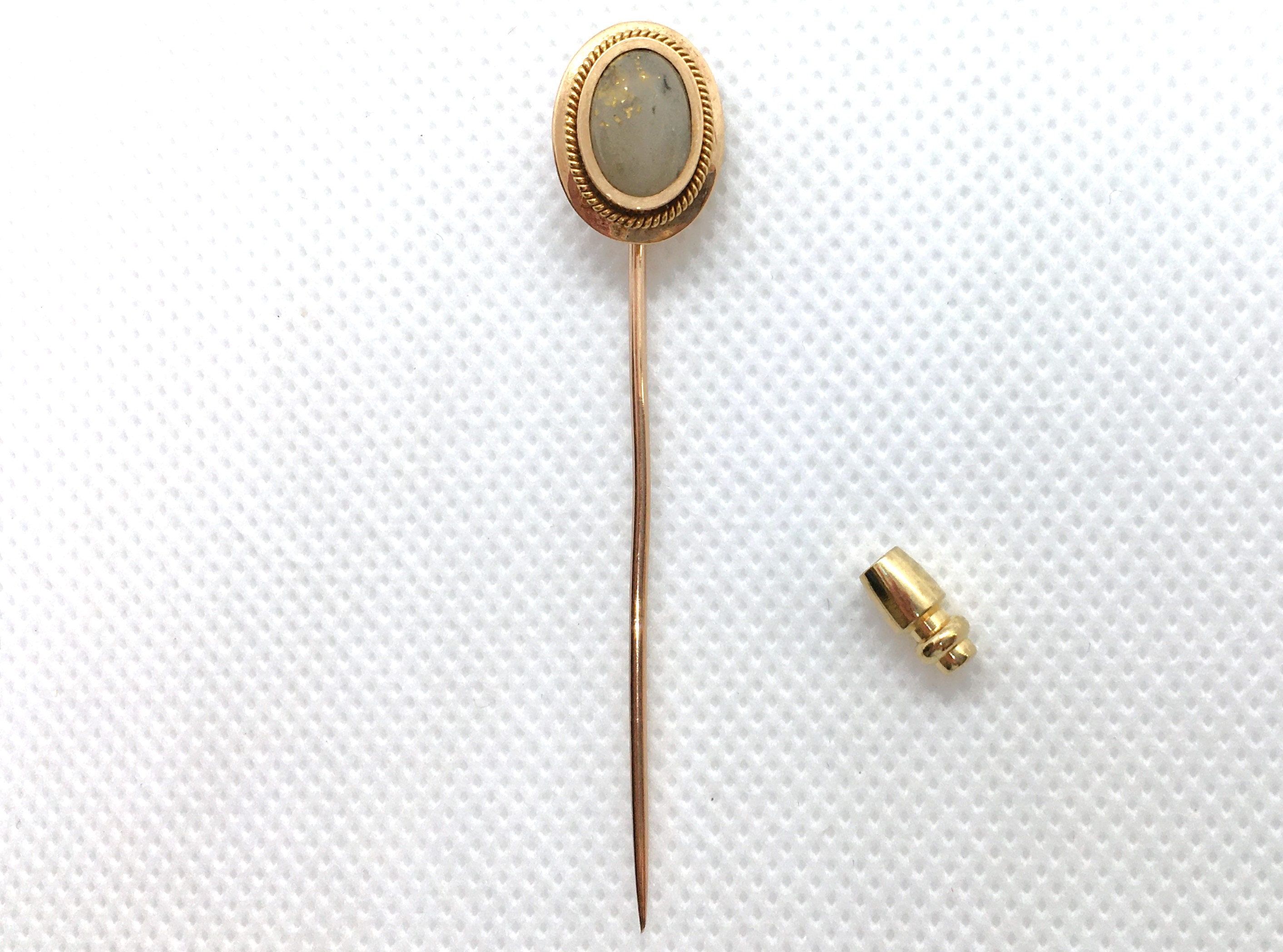 Estate 24K Solid Gold Nugget in Quartz Cabochon Stick Pin 14K Brooch 2 ...