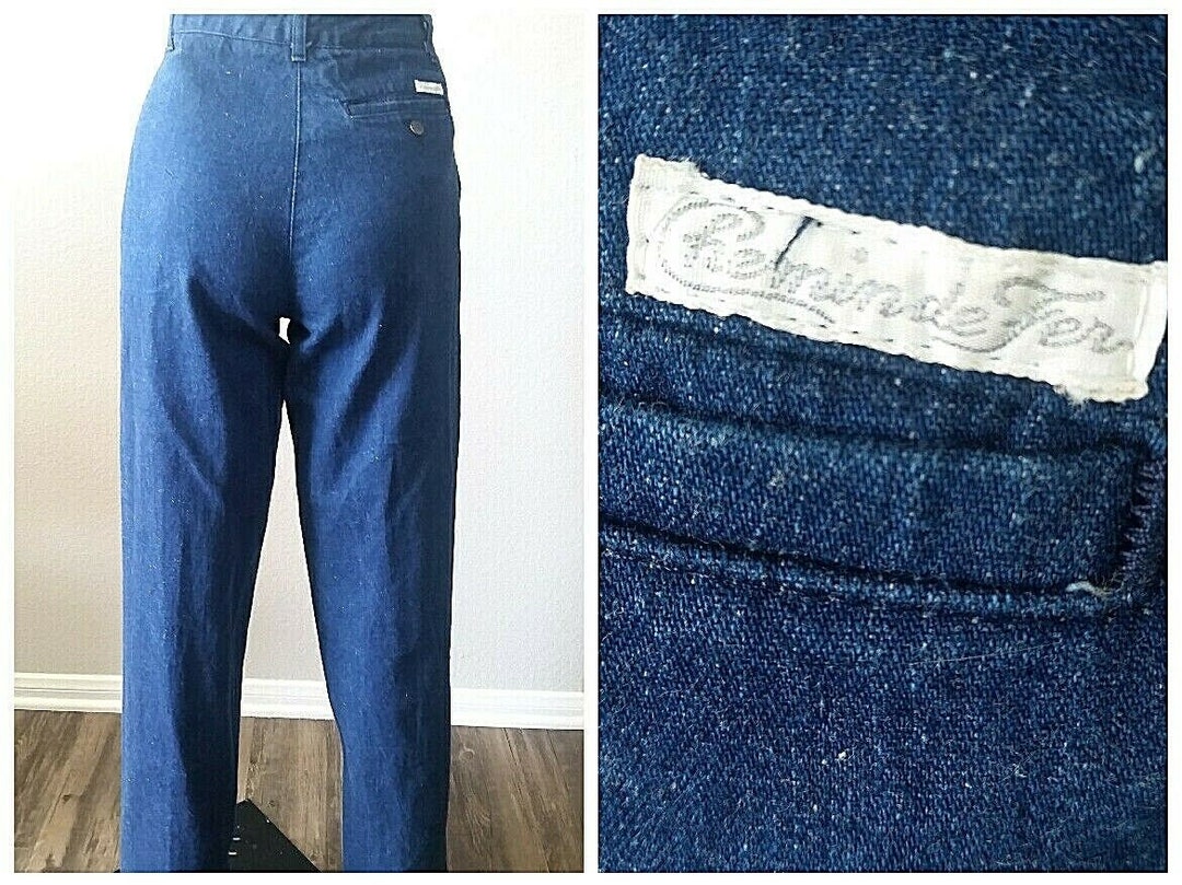 Vintage Retro Boho 70s Hippie Chemin De Fer High Waist Blue Smooth