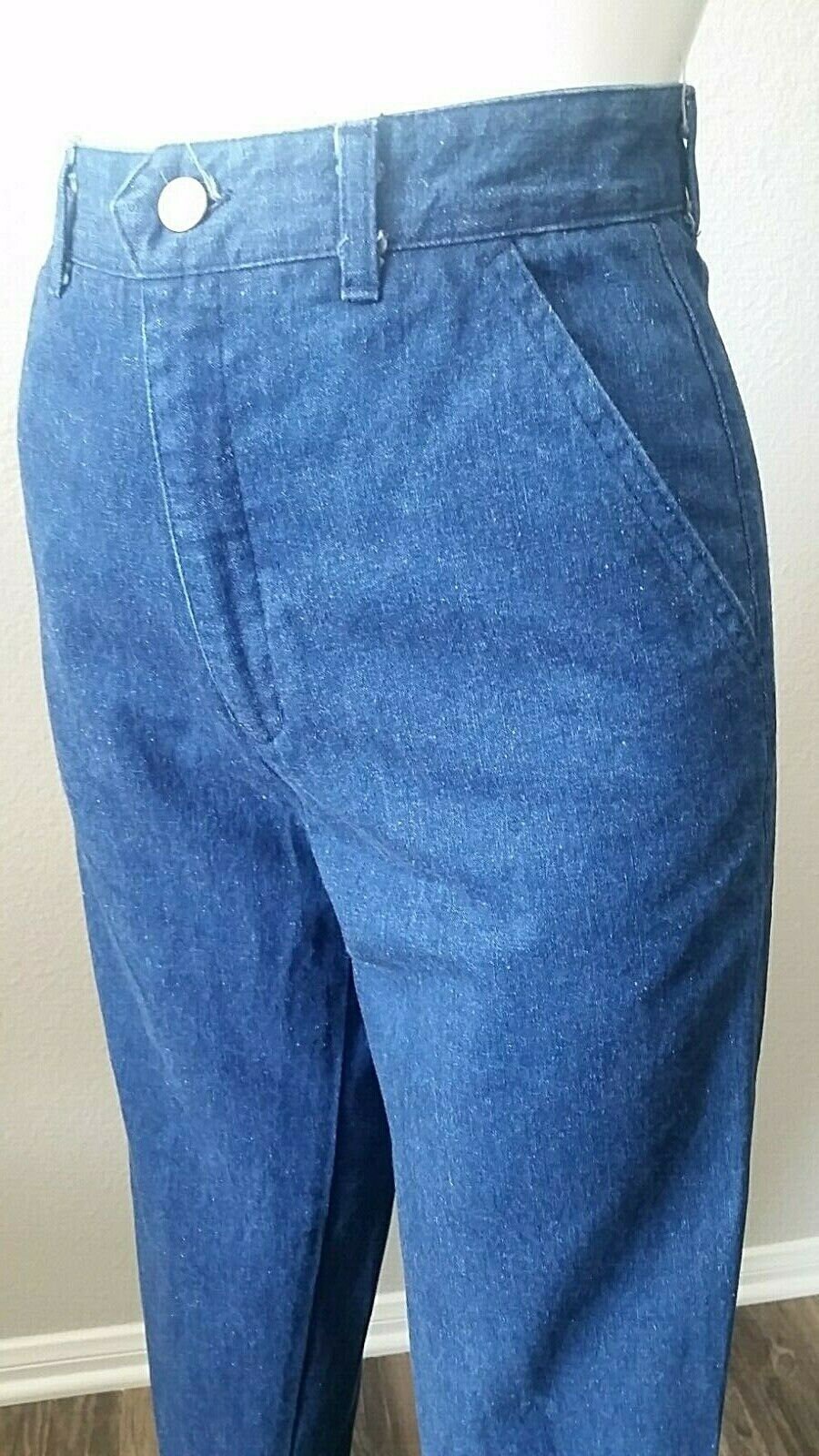 Vintage Retro Boho 70s Hippie Chemin De Fer High Waist Blue Smooth