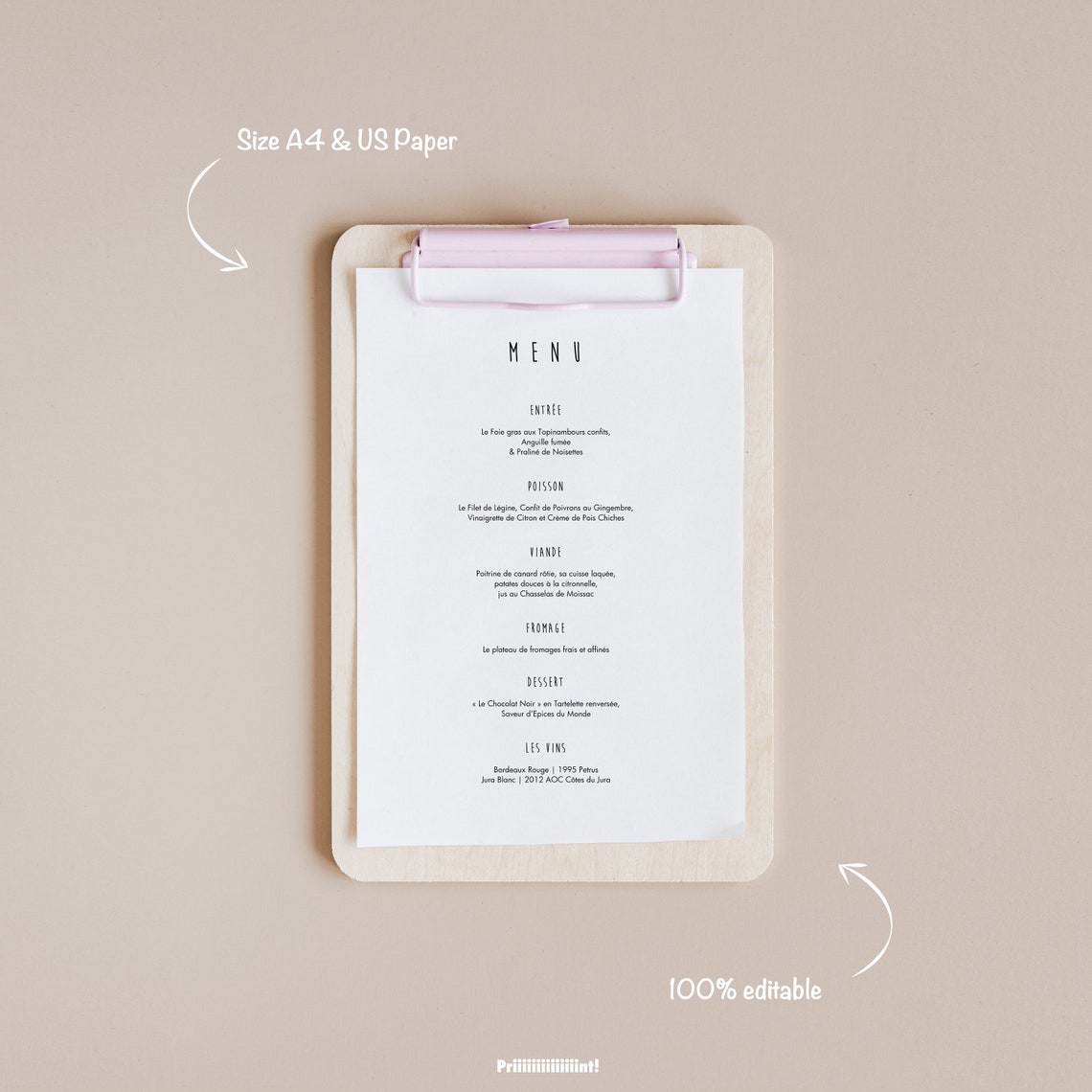 Printable Wedding Menu Template, Design Menu Restaurant, Boho Menu ...