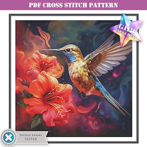 Hummingbird With Flowers Small Full Coverage Modern Counted Counted ...