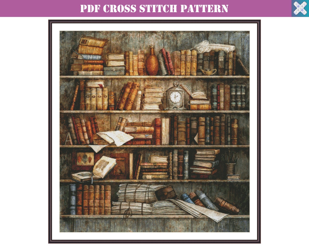 Cross Stitch Pattern Books Bookshelf Cross Stitch Pattern - Etsy