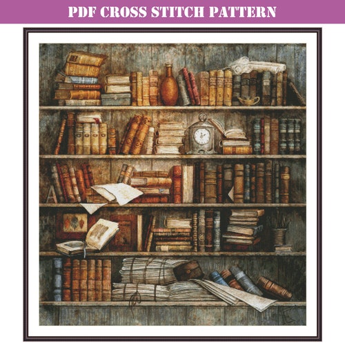 Cross Stitch Pattern Books Bookshelf Cross Stitch Pattern | Etsy