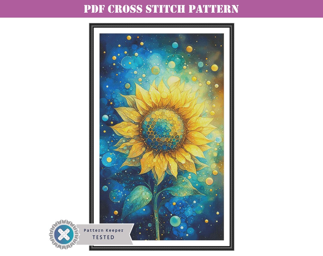 Celestial Sunflower Full Coverage Counted Cross Stitch Pattern PDF ...