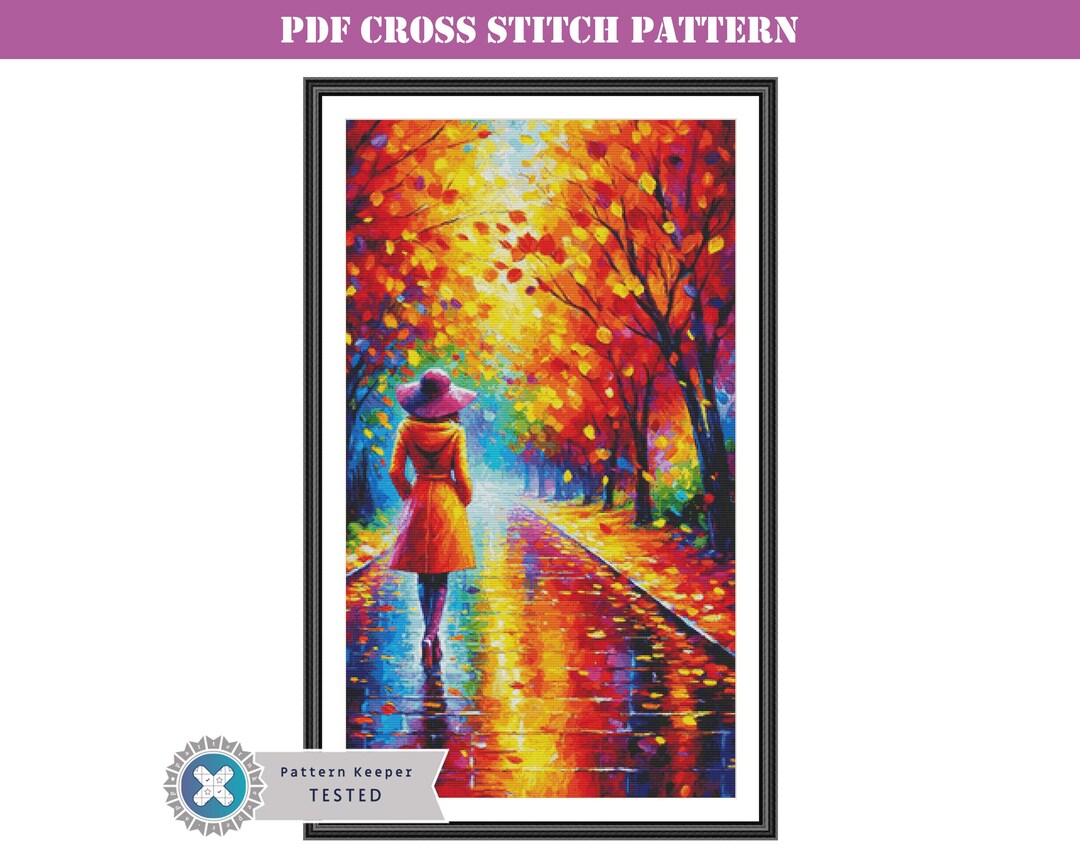Fall Park Stroll Woman Cross Stitch Pattern PDF Full Coverage ...