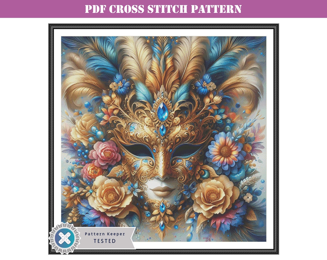 Elegant Floral Baroque Masquerade Mask Full Coverage Cross Stitch ...