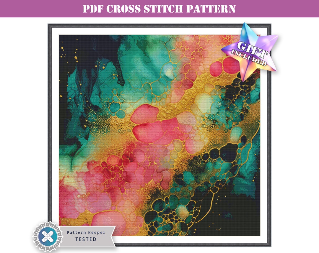 PDF Counted Cross Stitch Pattern Colorful Abstract Alcohol Ink Design ...
