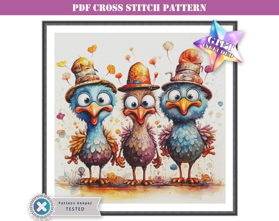PDF Counted Cross Stitch Pattern - Crazy Funny Chickens. Printable ...