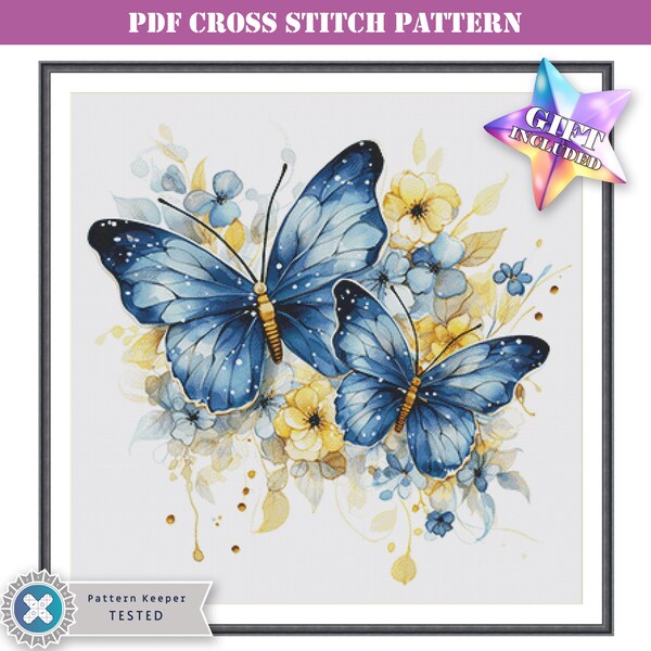 Blue and Yellow Cross Stitch Pattern - Etsy