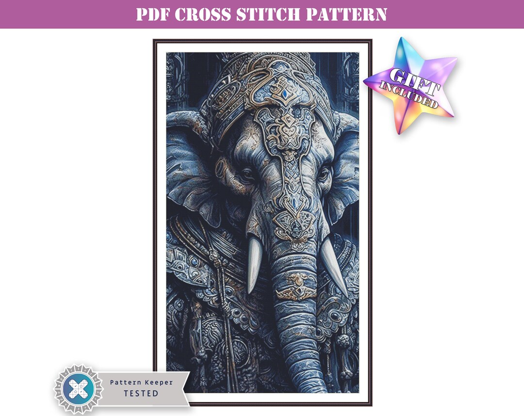 Cool Elephant Warrior Modern Full Coverage Counted Cross Stitch Pattern ...
