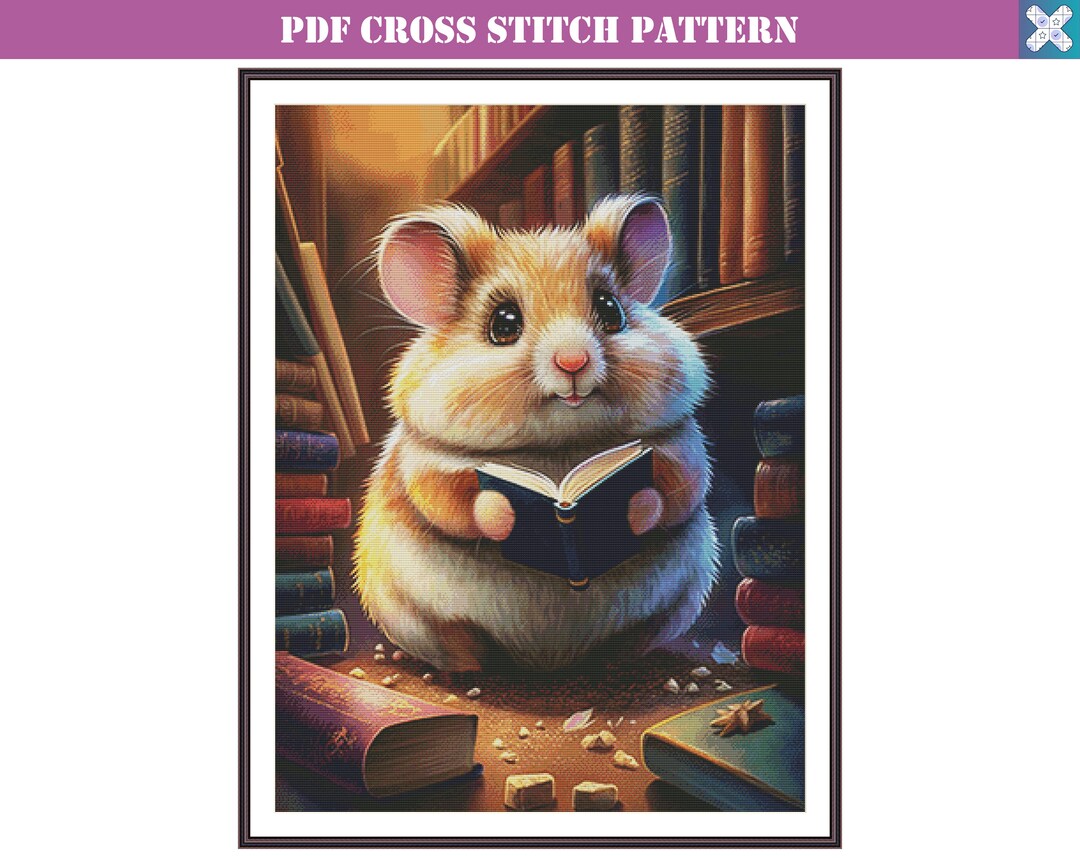 Cute Baby Hamster Reading a Book Fantasy Full Coverage Cross - Etsy