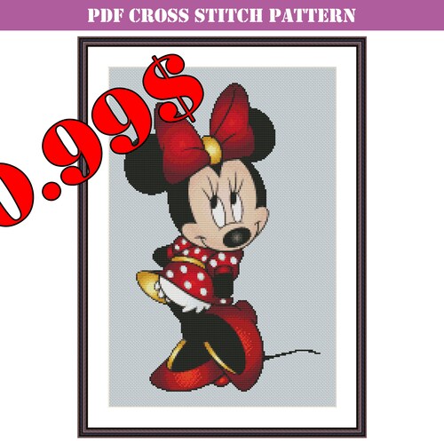 MINNIE MOUSE in Red Cross Stitch Pattern PDF Embroidery Chart | Etsy