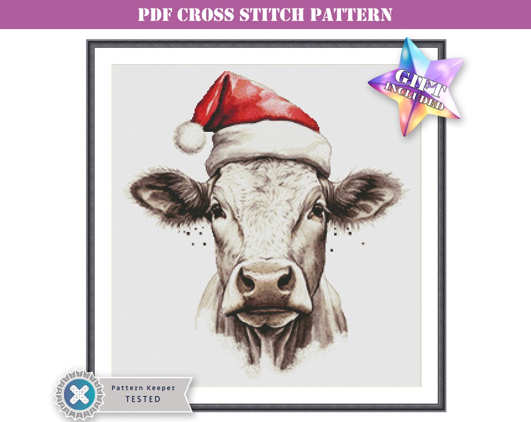PDF Counted Cross Stitch Pattern - Portrait of a Cow With a Christmas ...