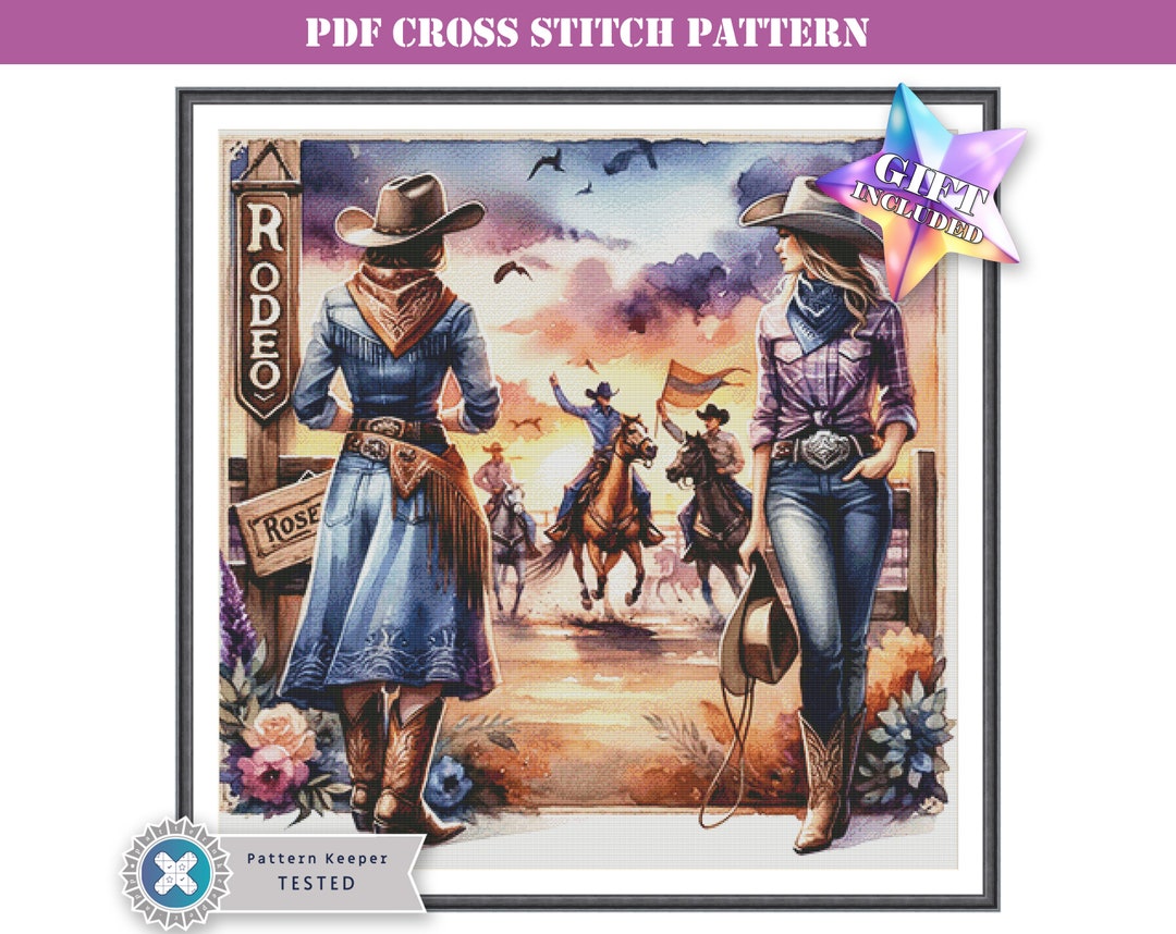 PDF Counted Cross Stitch Pattern - Rodeo Cowgirls Western Aesthetics ...