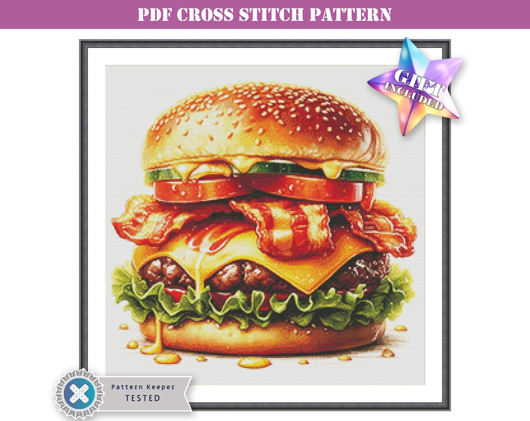Modern Cross Stitch Pattern PDF Décor for Kitchen, Hamburger. Printable Instant Digital Download ...