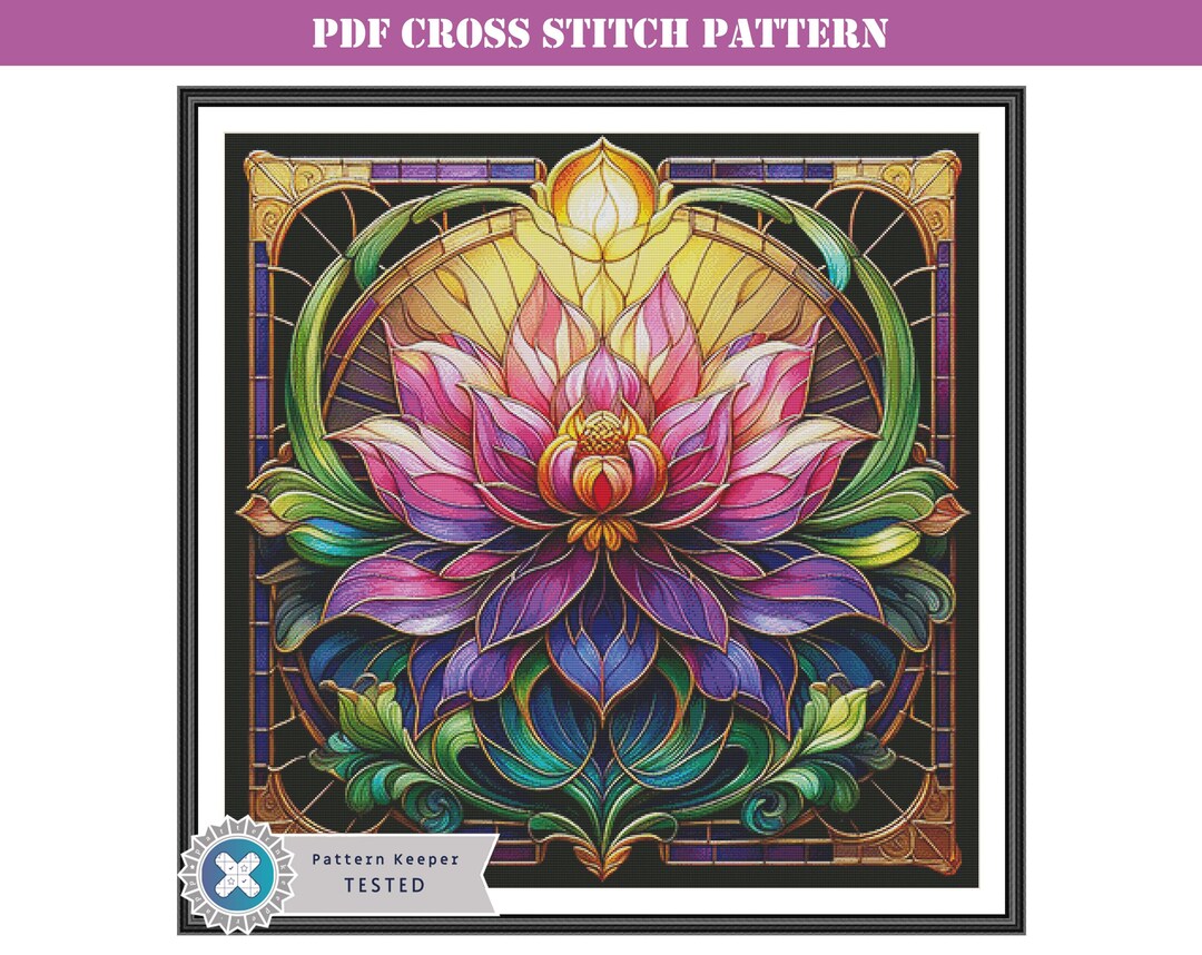 Stained Glass Purple Flower Full Coverage Cross Stitch Pattern PDF ...