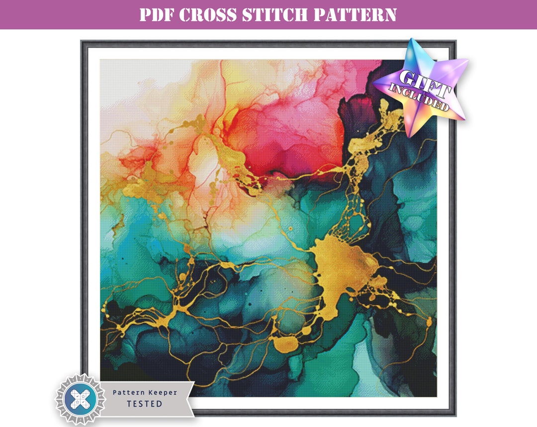PDF Counted Cross Stitch Pattern Colorful Abstract Alcohol Ink Design ...