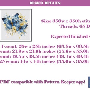 PDF Counted Cross Stitch Pattern - Blue and Yellow Floral Butterfly. Printable Instant Digital ...