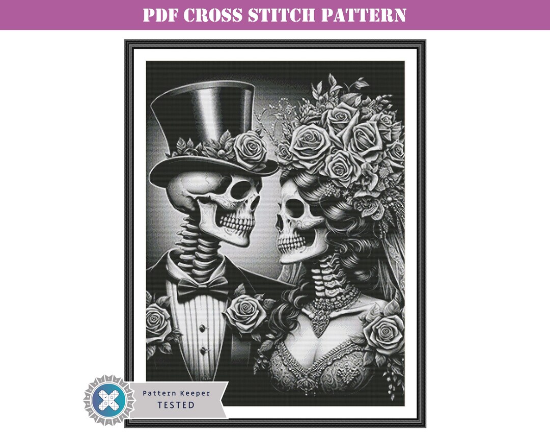 Macabre Wedding Bride and Groom Full Coverage Modern Counted Cross ...