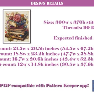 Stack of Books With Flowers Large Full Coverage Cross Stitch Pattern ...
