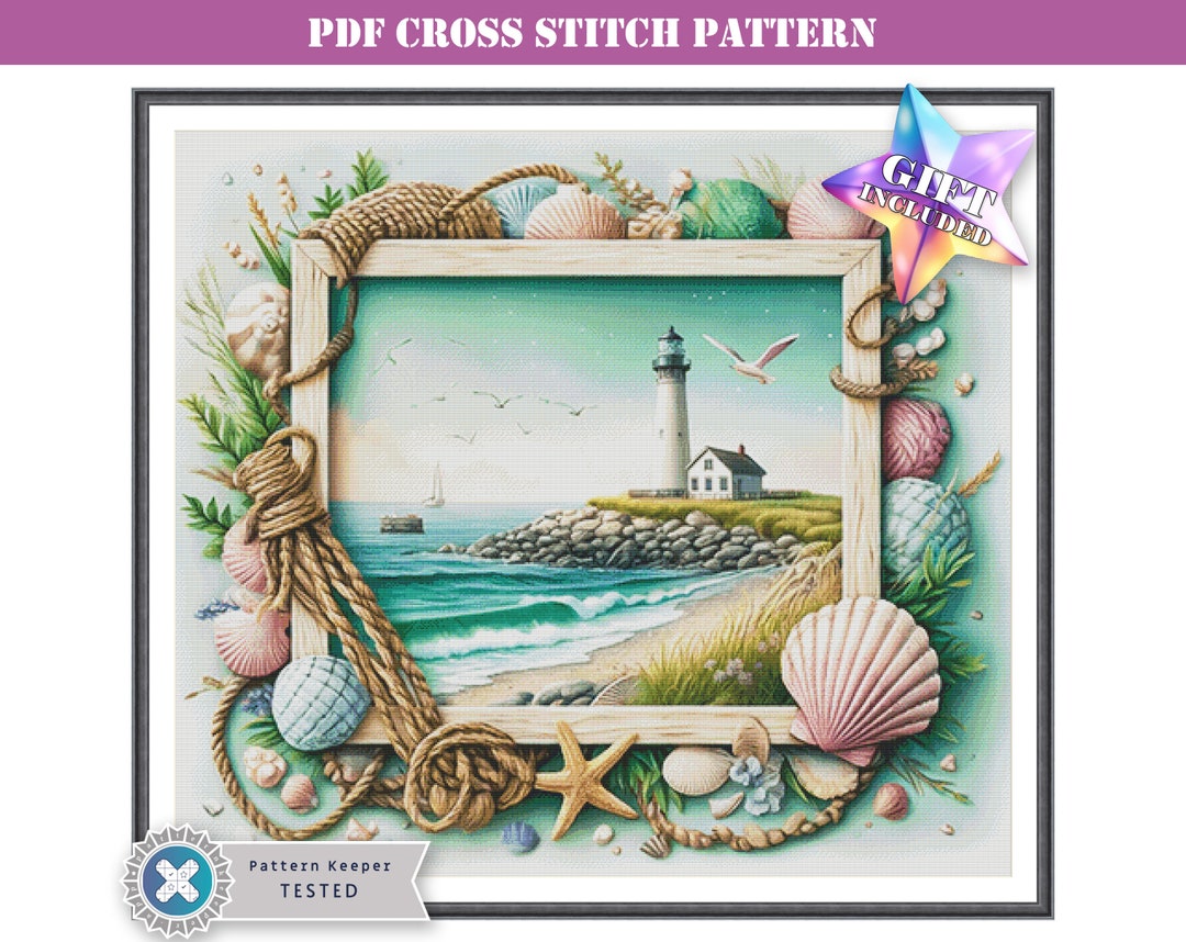 Summer Beach Seascape Cross Stitch Pattern - Full Coverage Design PDF ...