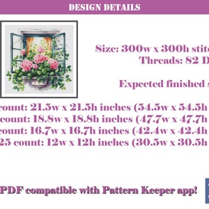 PDF Counted Cross Stitch Pattern - Window With Pink Flowers. Printable Instant Digital Download ...