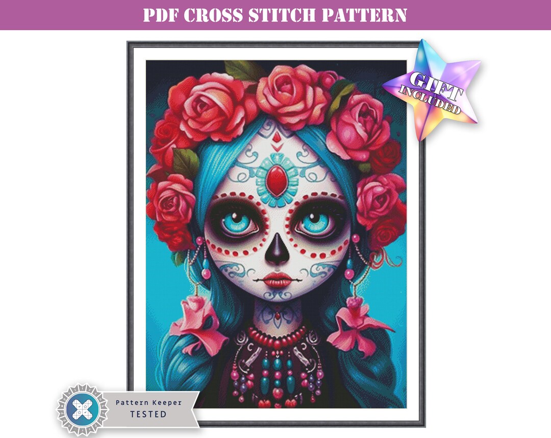 PDF Full Coverage Cross Stitch Pattern - Day of the Dead Catrina ...