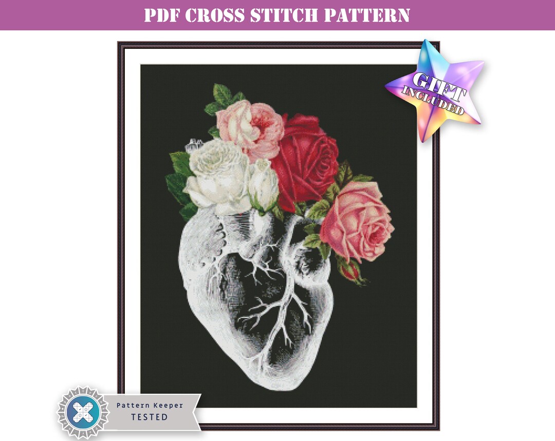 Cross Stitch Pattern Heart | Floral Heart Cross Stitch | Counted Cross ...