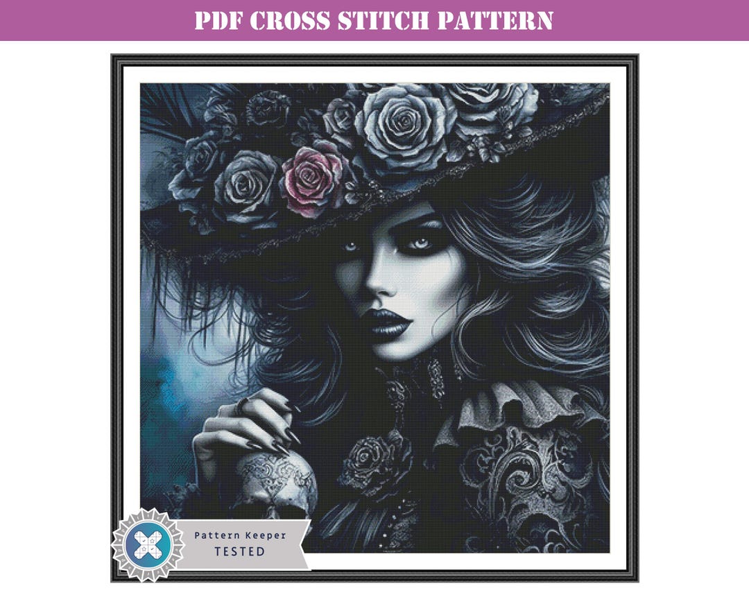 Elegant Goth Woman Cross Stitch Pattern PDF Full Coverage, Printable ...