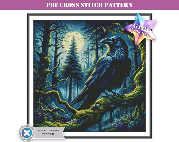 Raven 2 max Size Cross Stitch Pattern by Passyart digital Format - Etsy ...