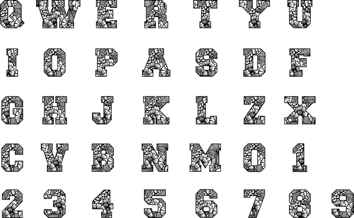 Zentangle Font Svg Zentangle Numbers Doodle Font Zentangle - Etsy