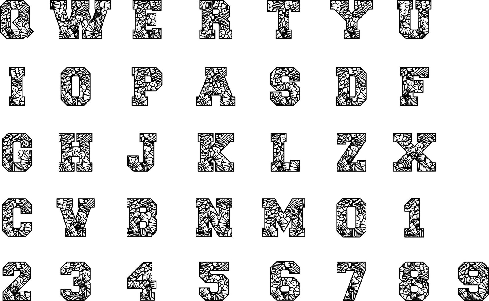 Zentangle Font Svg Zentangle Numbers Doodle Font Zentangle - Etsy