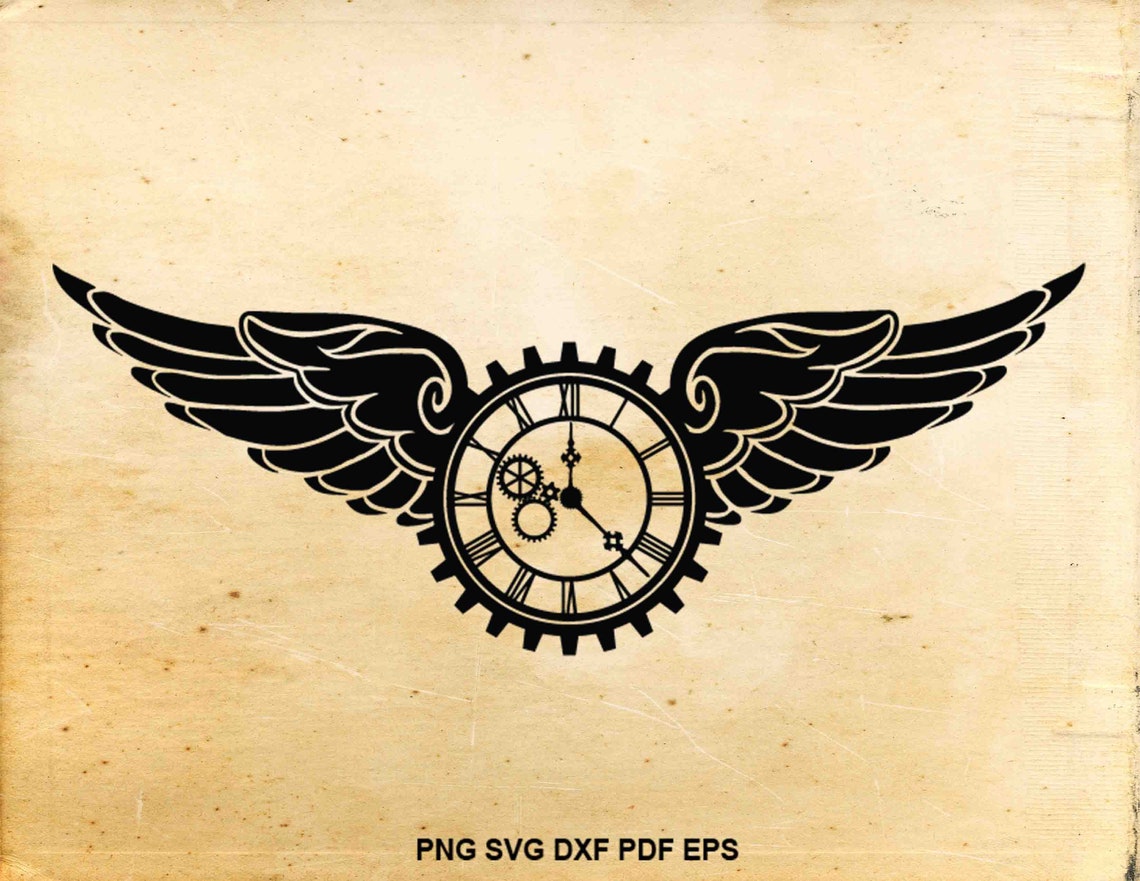 Steampunk Svg Files Clipart Clock Svg Design Wings Svg File - Etsy