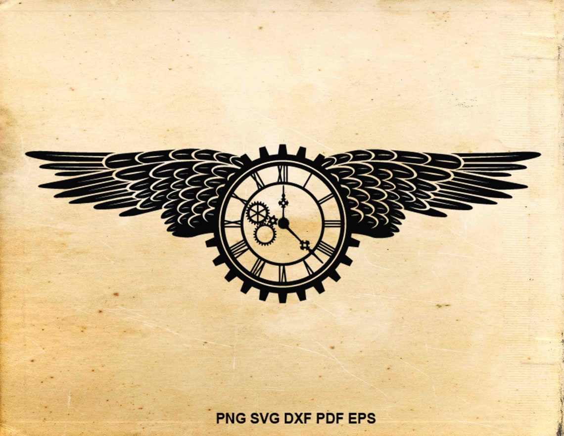 Steampunk Svg Files Clipart Clock Svg Design Wings Svg File - Etsy