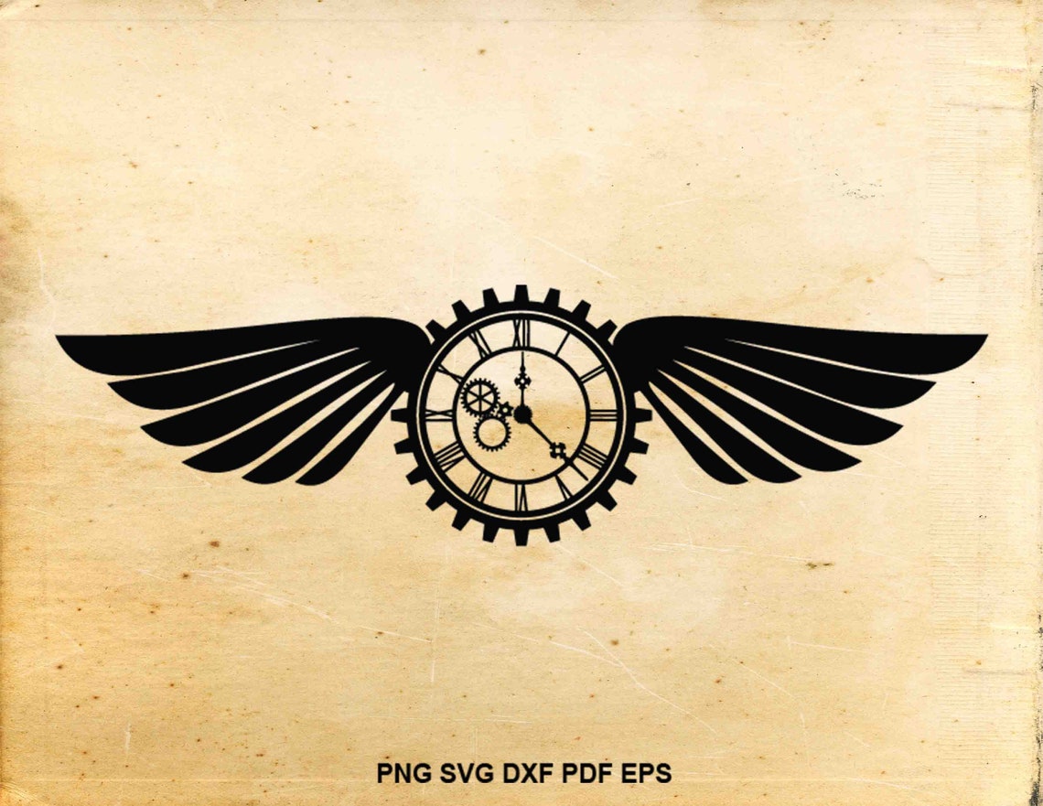 Steampunk Svg Files Clipart Clock Svg Design Wings Svg File - Etsy