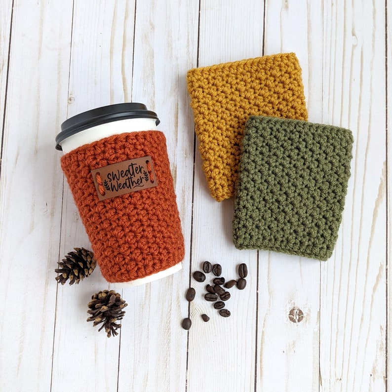 Fall Coffee Cup Sleeve, Crochet Hot Drink Cozy, Reusable Cup Cozy, Knit ...
