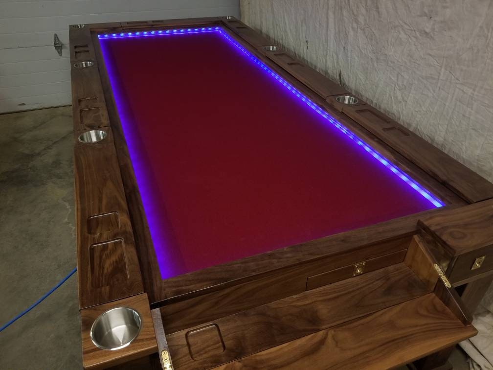 8 player Walnut Board Game Table w/ drawers lights top and | Etsy