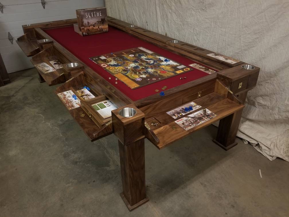 8 Player Walnut Board Game Table W/ Drawers, Lights, Top, and Cabinet ...